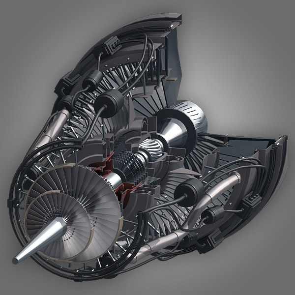 3d jet engine cutaway cuts model