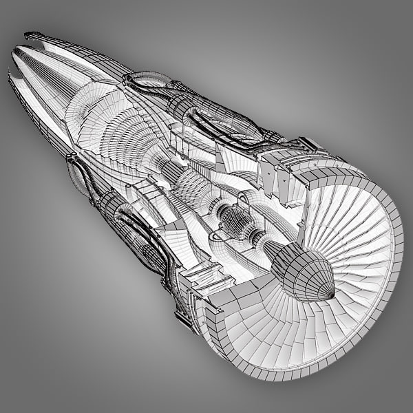 3d jet engine cutaway cuts model
