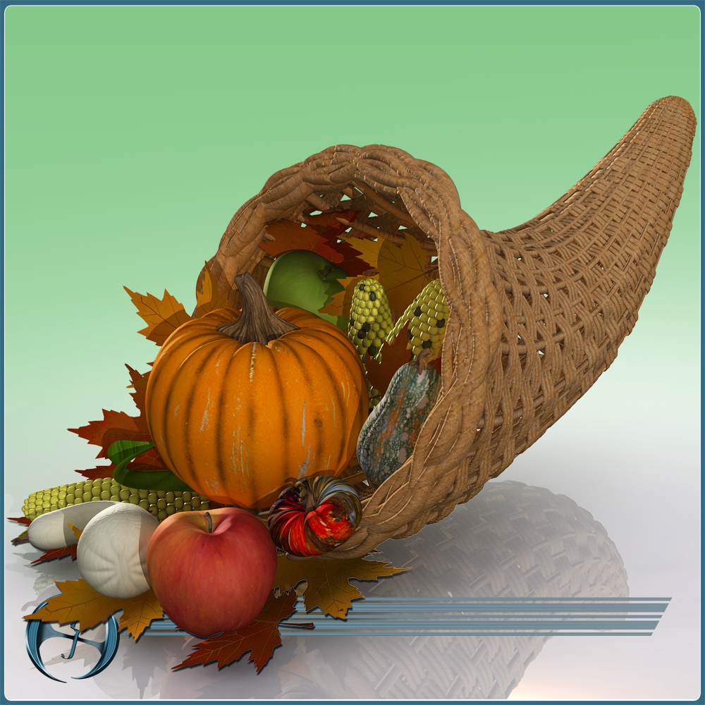 3d thanksgiving cornucopia fruits vegetables model