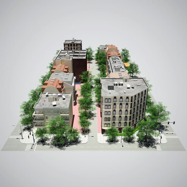 realistic hd city block 3d model