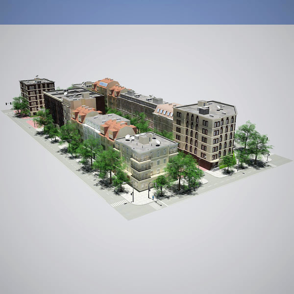 realistic hd city block 3d model