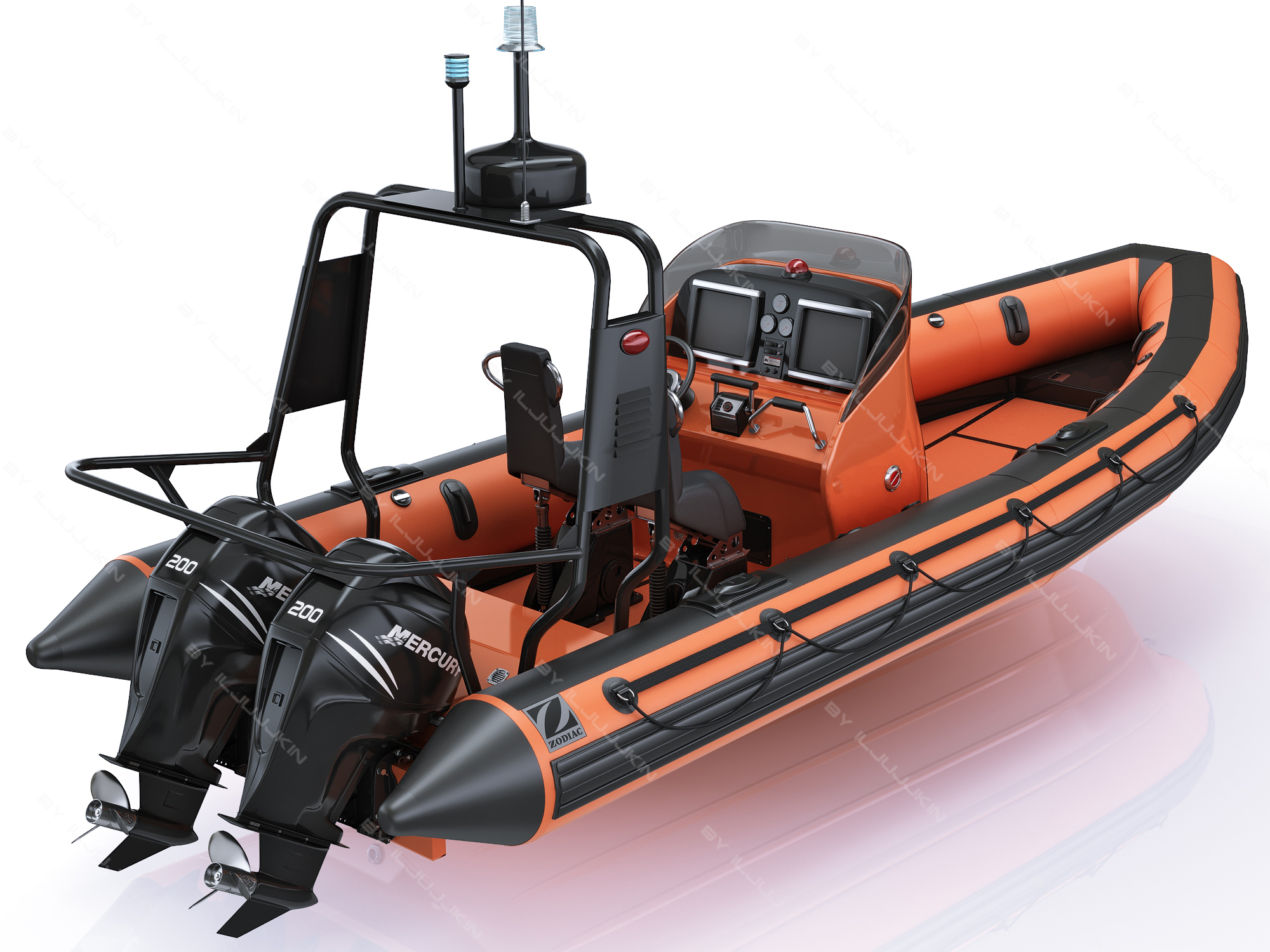 3d model inflatable lifeboat zodiac engine