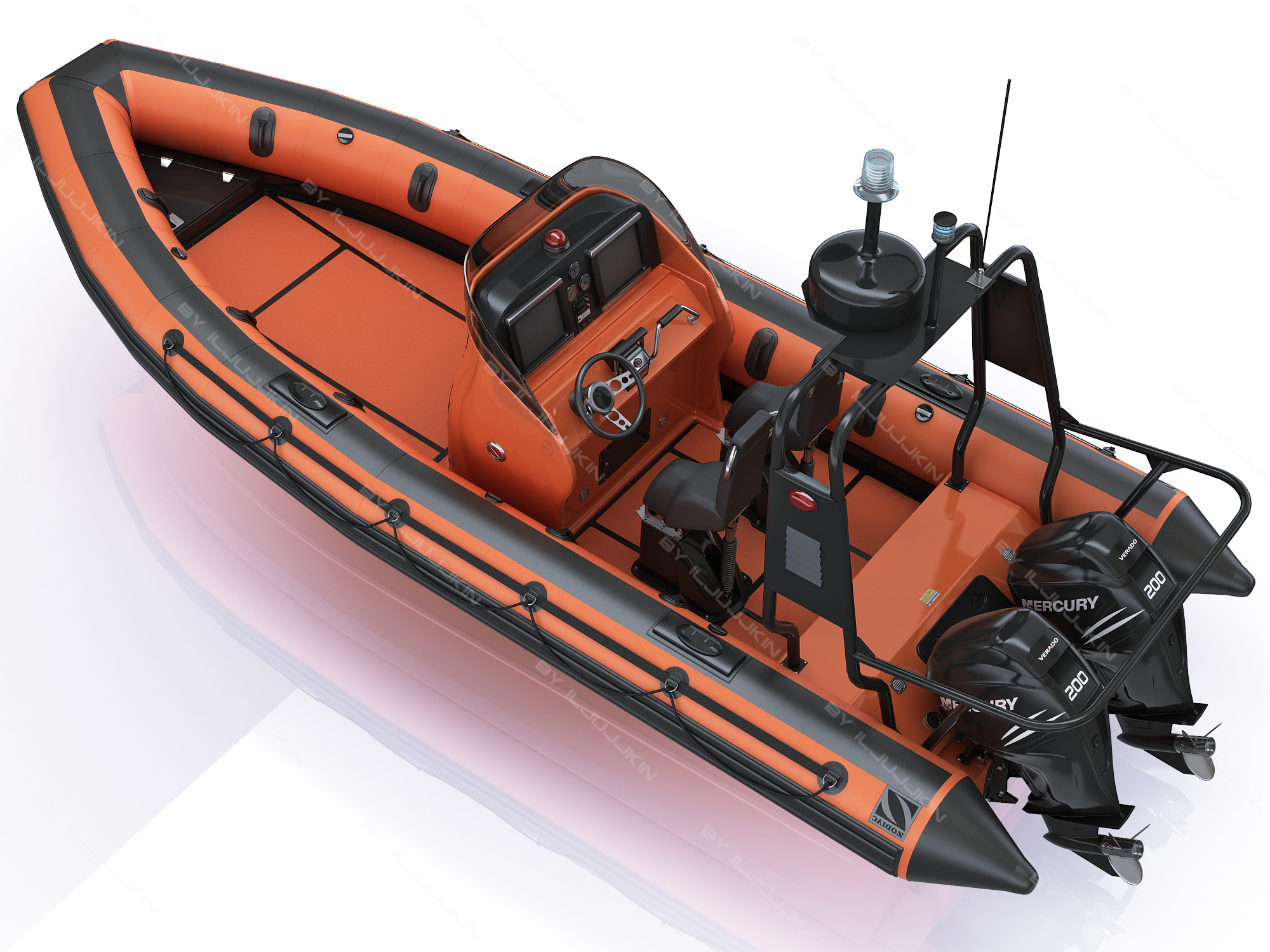 3d model inflatable lifeboat zodiac engine