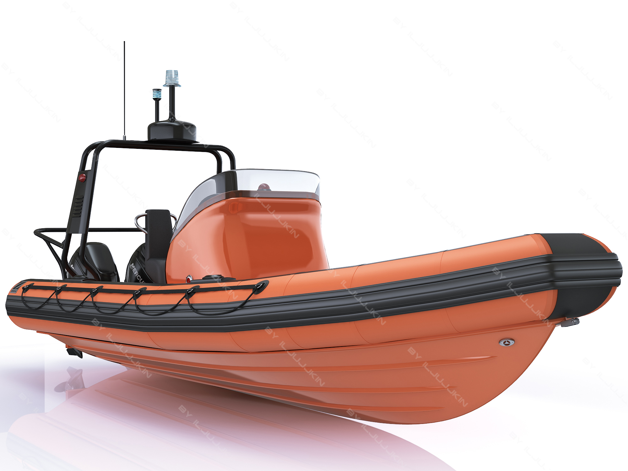3d model inflatable lifeboat zodiac engine