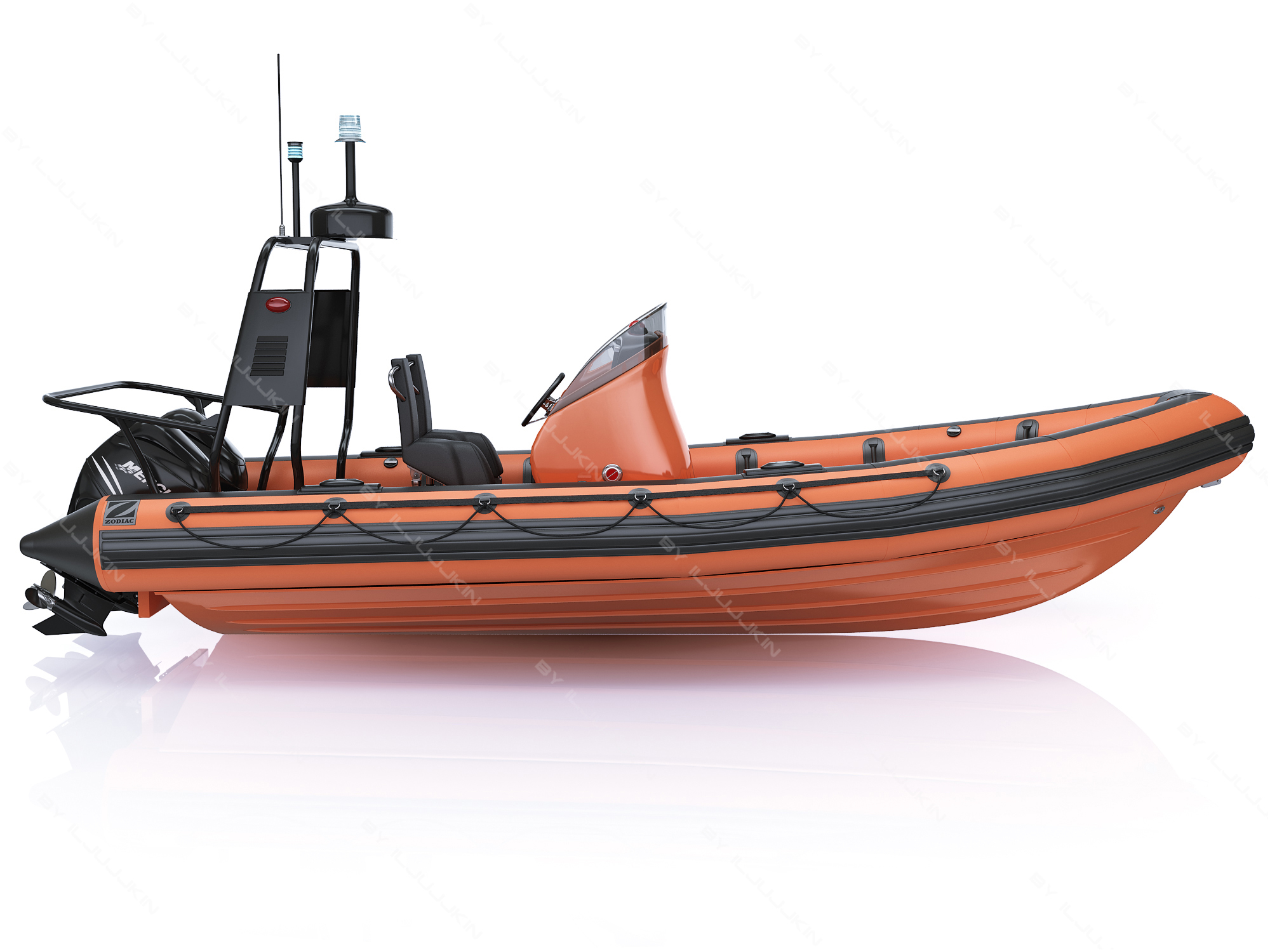 3d model inflatable lifeboat zodiac engine
