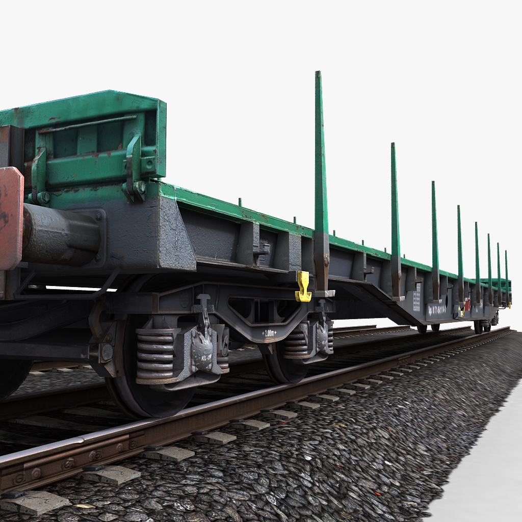 3d flat wagon railway tracks