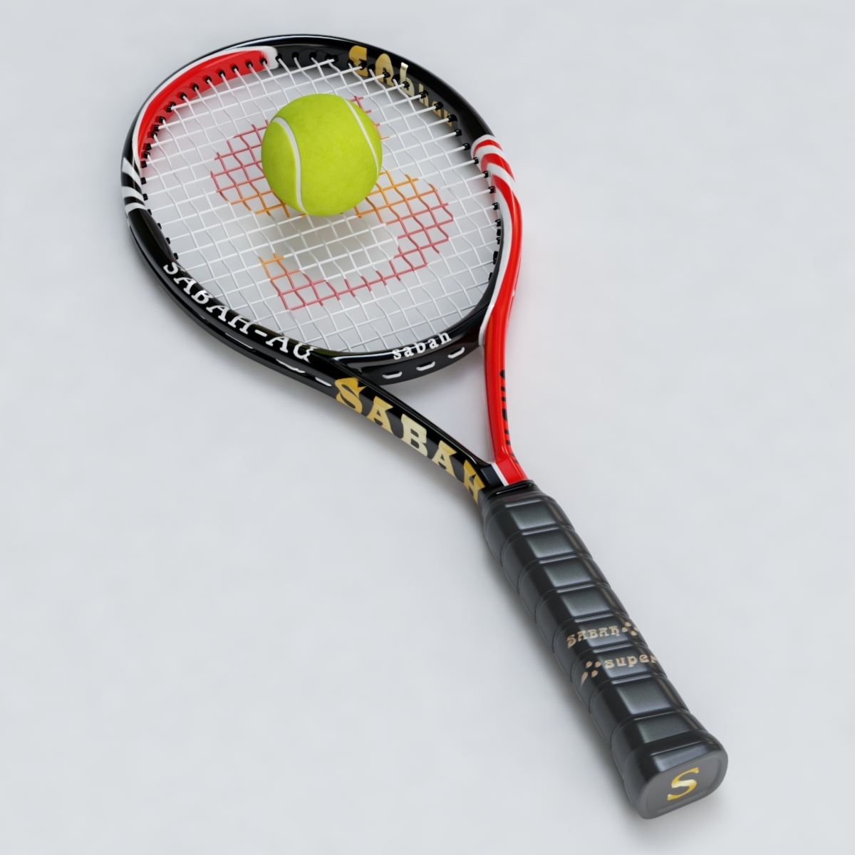 3d model tennis racket ball