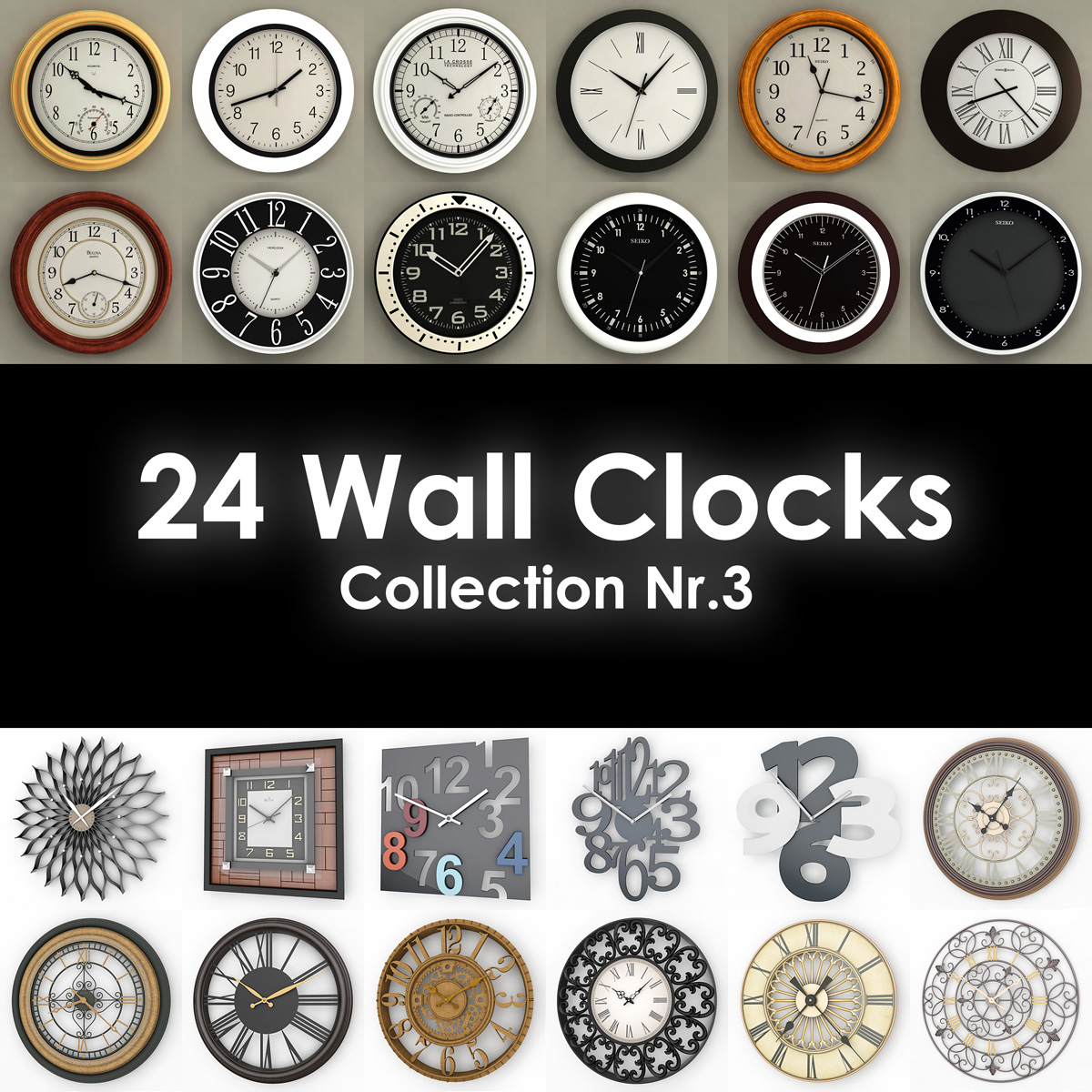 24 wall clocks 3ds