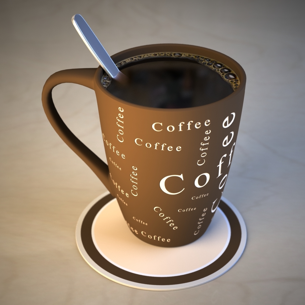 3d model cup coffee mugs spoons