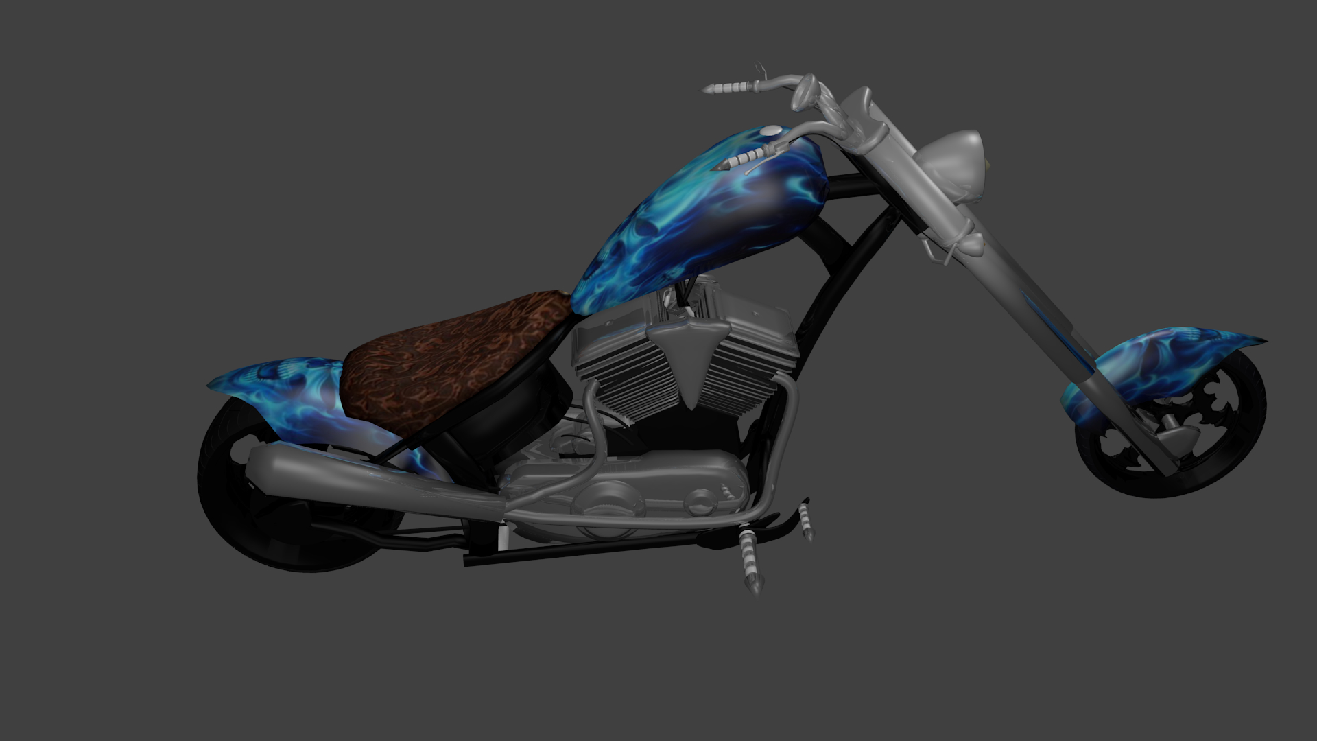 3d chopper motorcycle blue flaming model