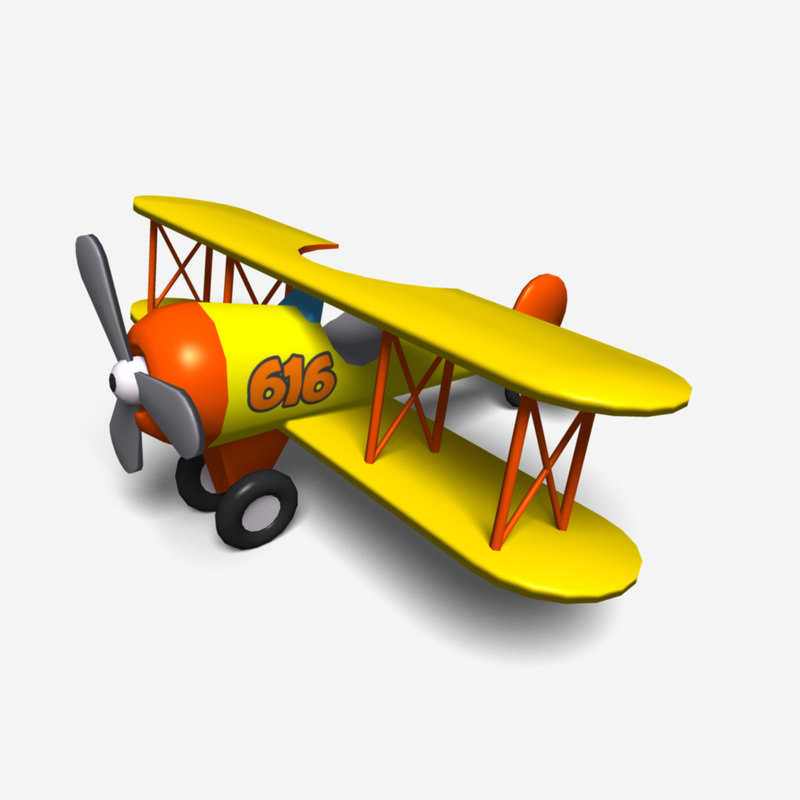 cartoon bi-plane 3d model
