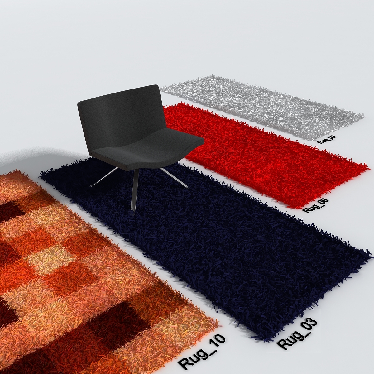 3d model fluffy rugs fur hair