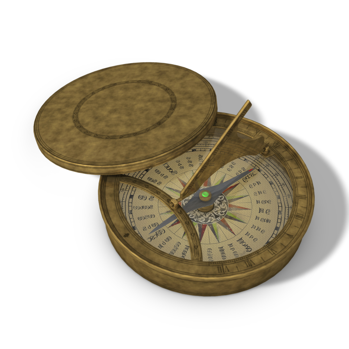 3d model old magnetic compass sunclock