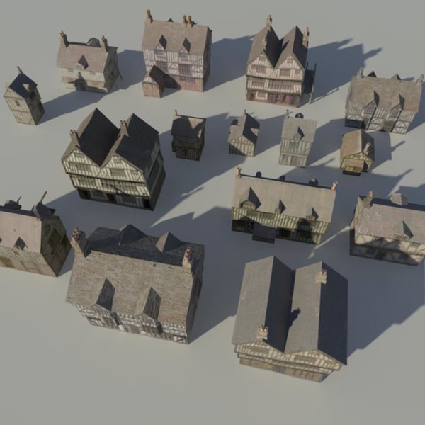 tudor medieval town houses 3d fbx