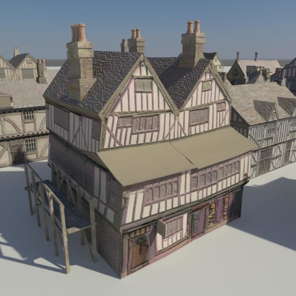 tudor medieval town houses 3d fbx