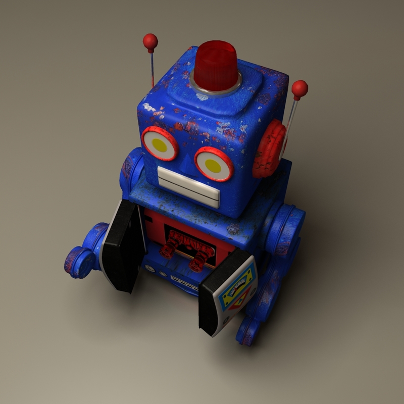 3d rigged rusty toy robot