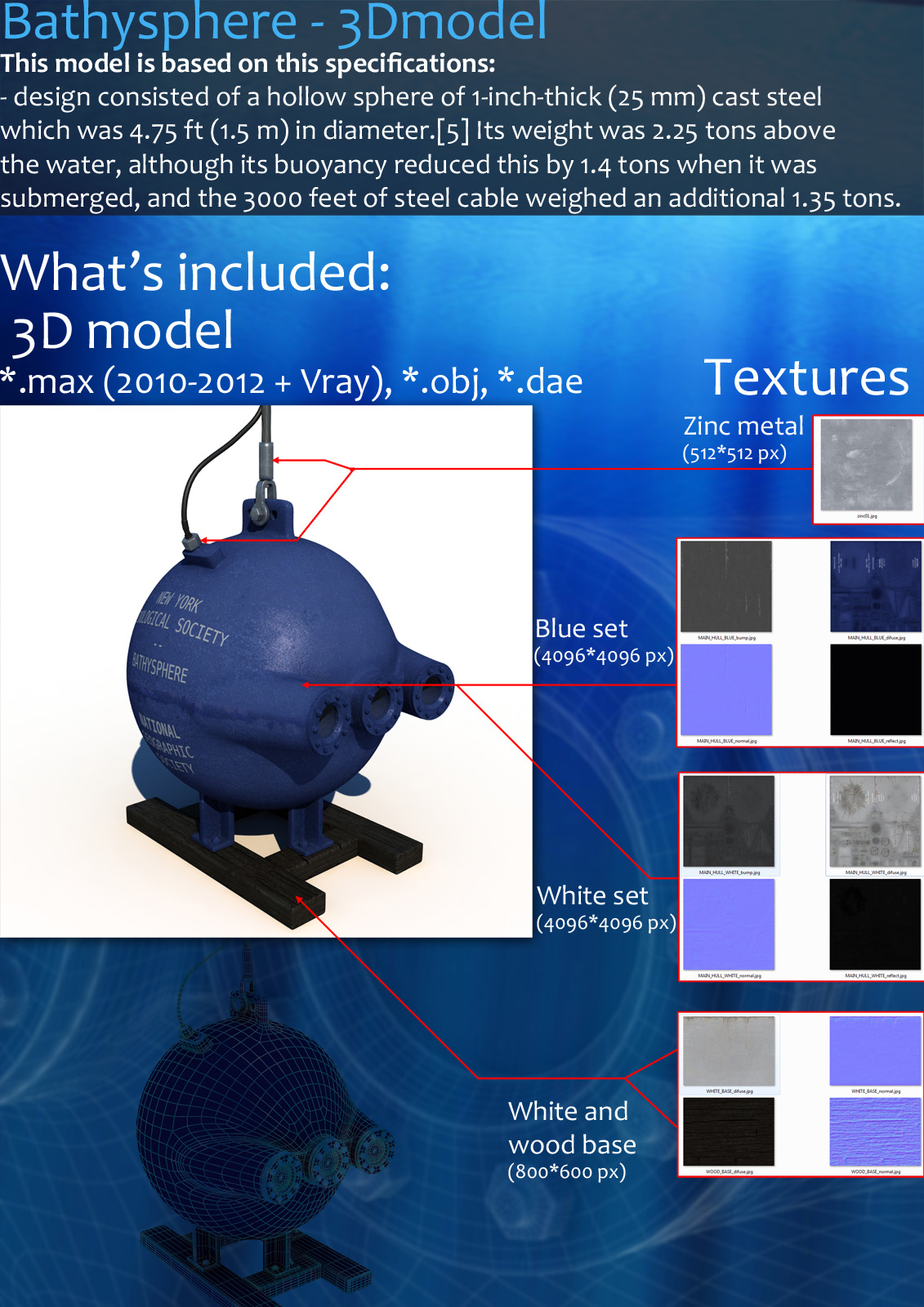 3d model of bathysphere submarine