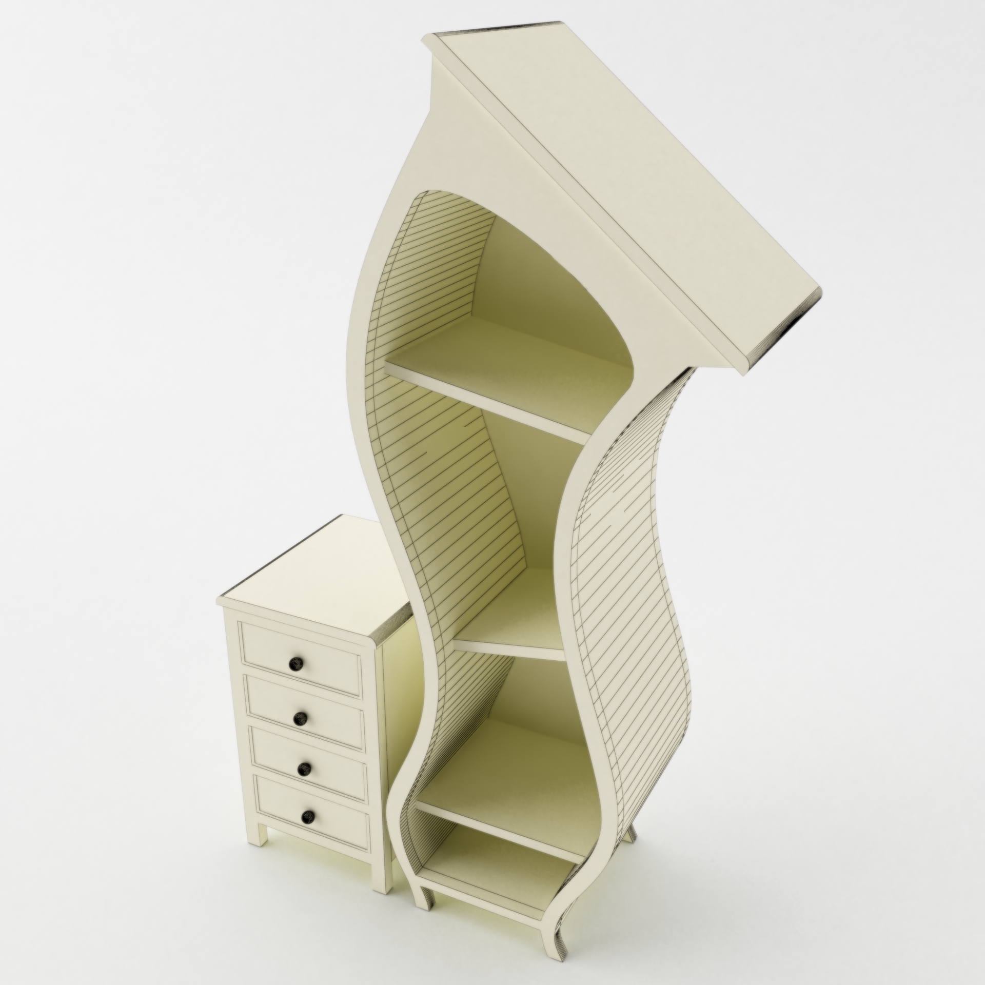 3d model curved bookshelf