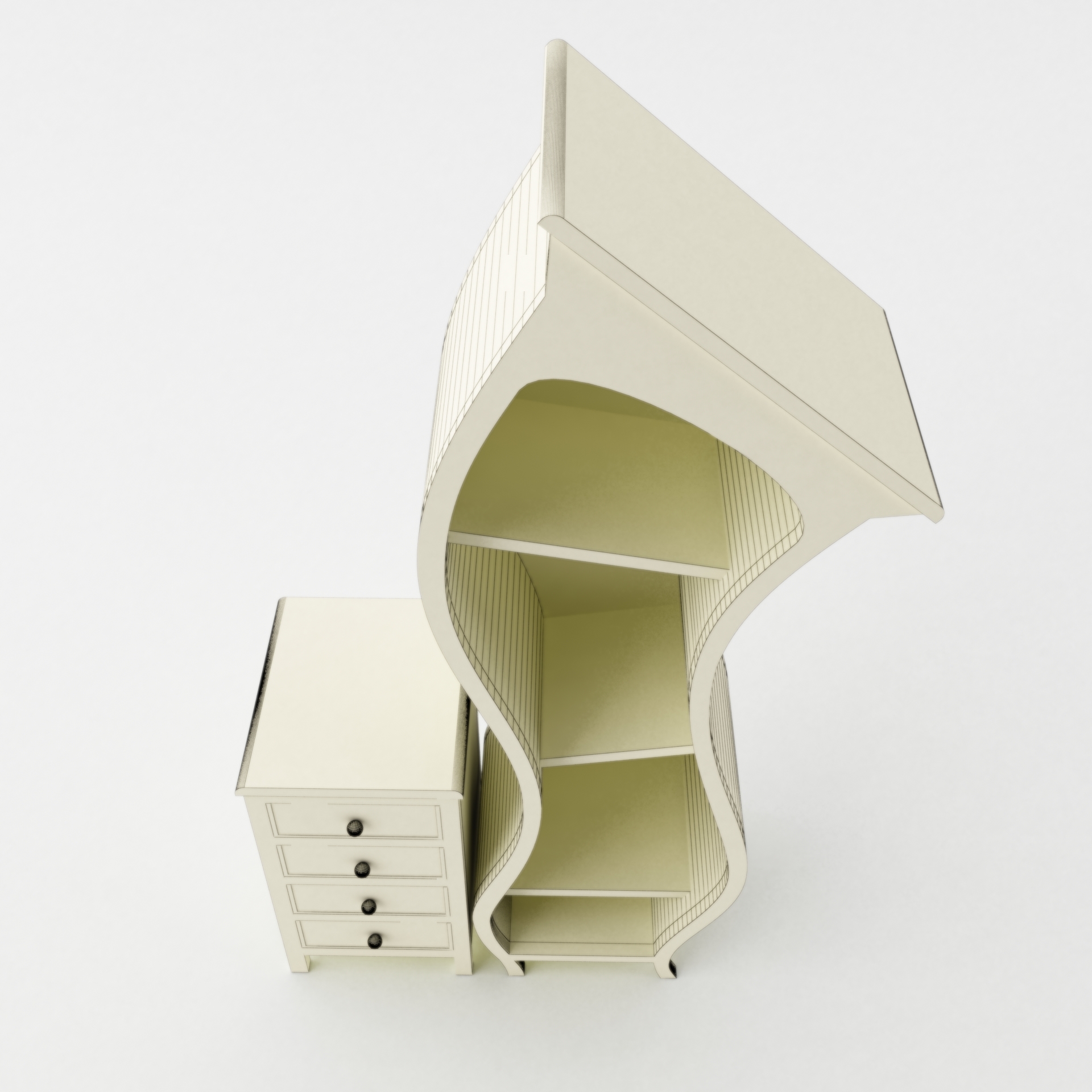 3d model curved bookshelf