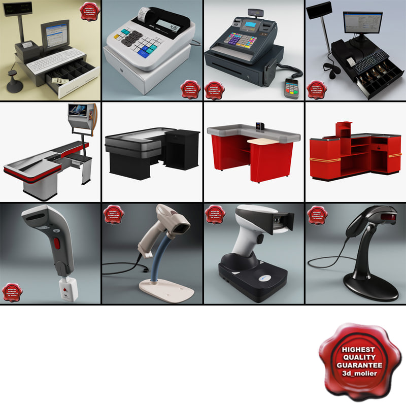 3d model cash counters 3 register