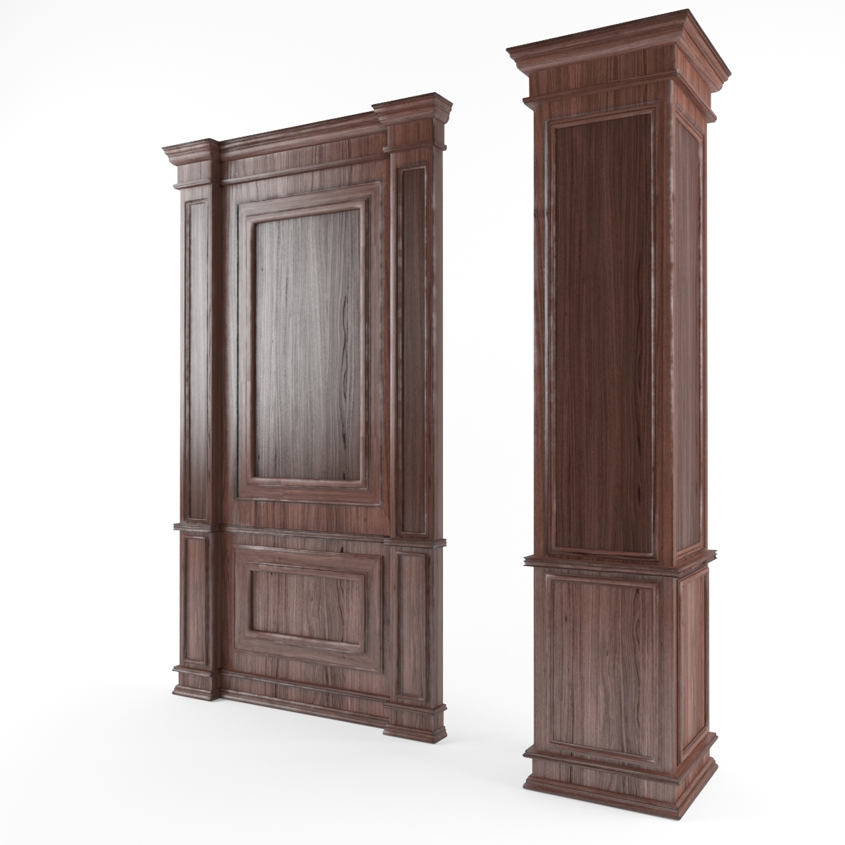 wooden panels walls columns 3d model