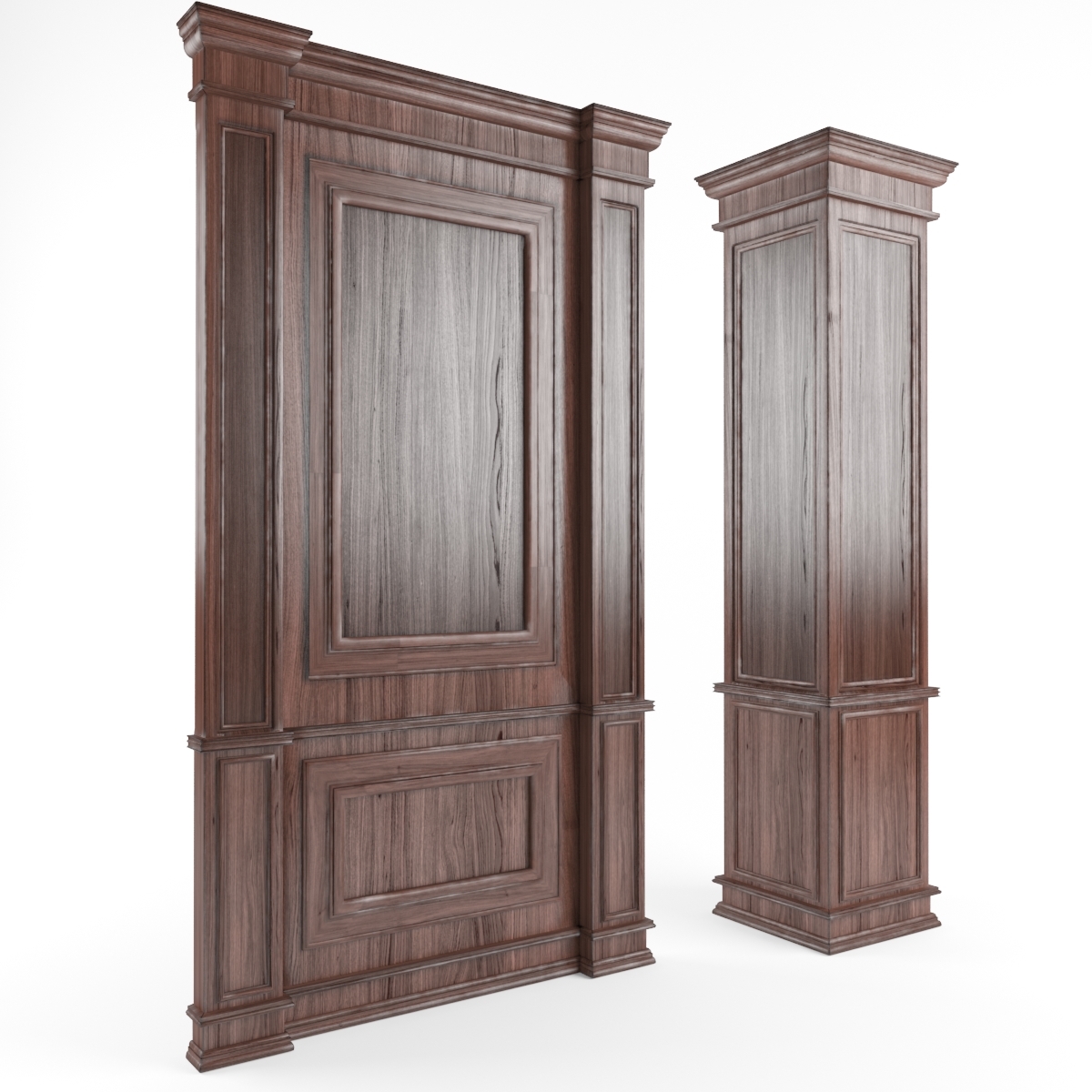 wooden panels walls columns 3d model