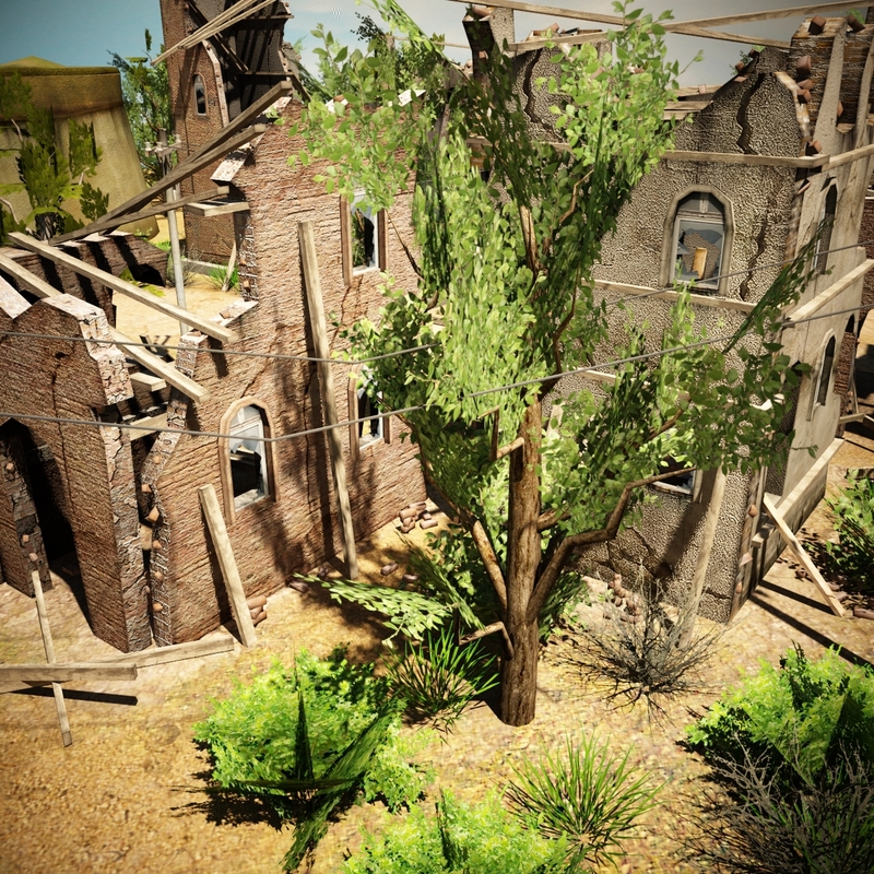 3d destroyed village environment model