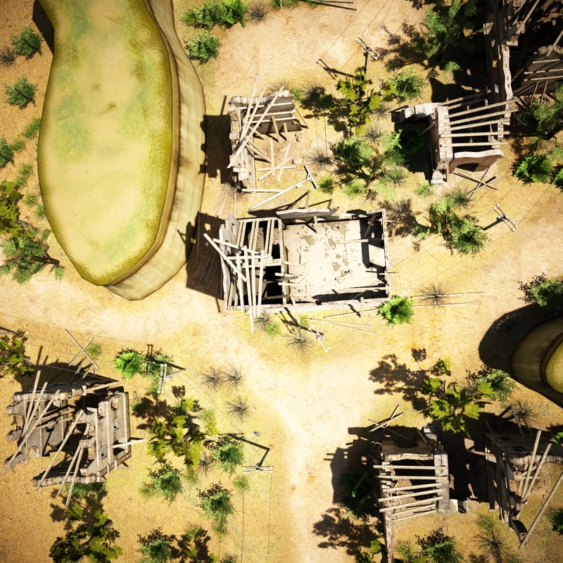 3d destroyed village environment model