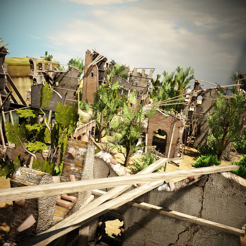 3d destroyed village environment model