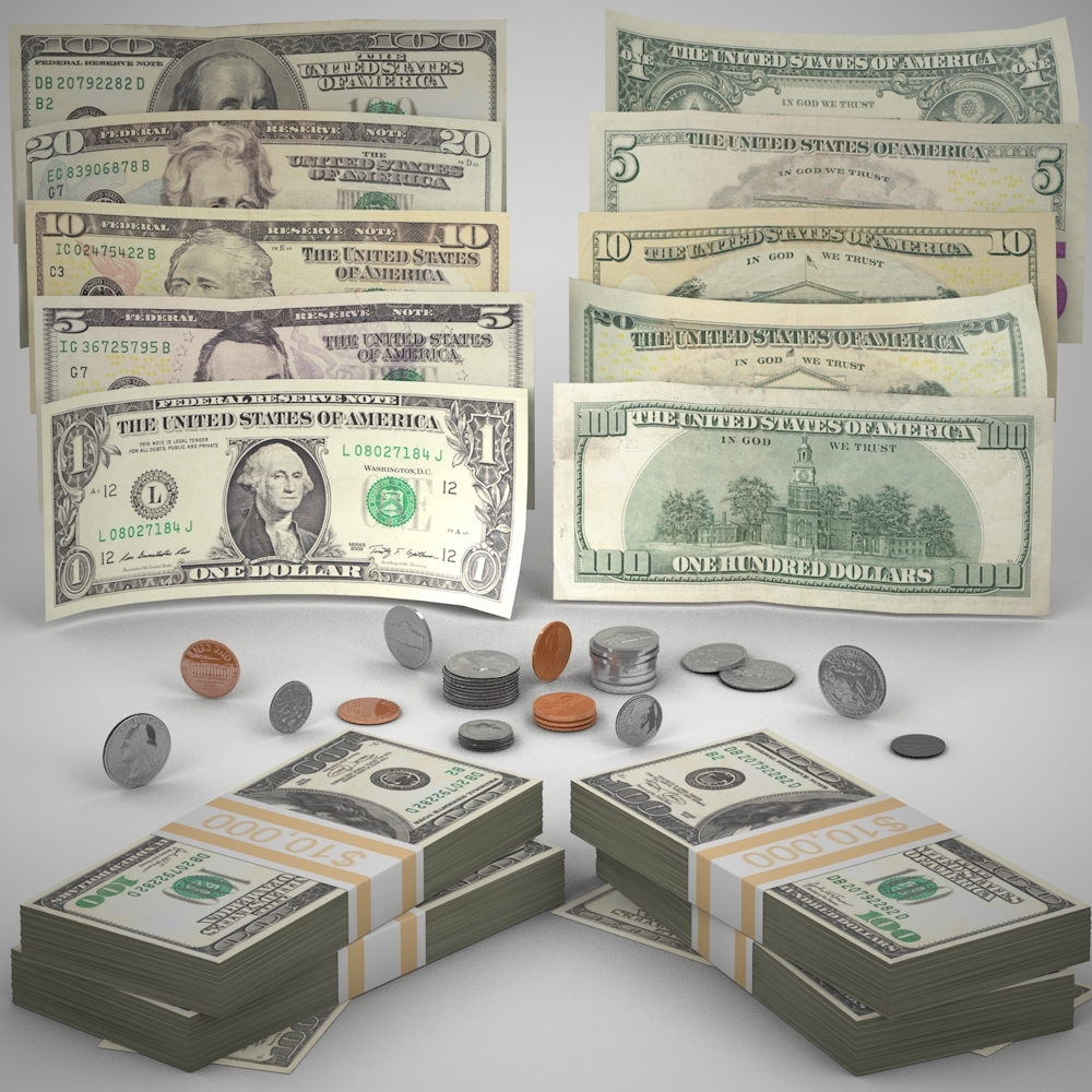 photo realistic money coins c4d