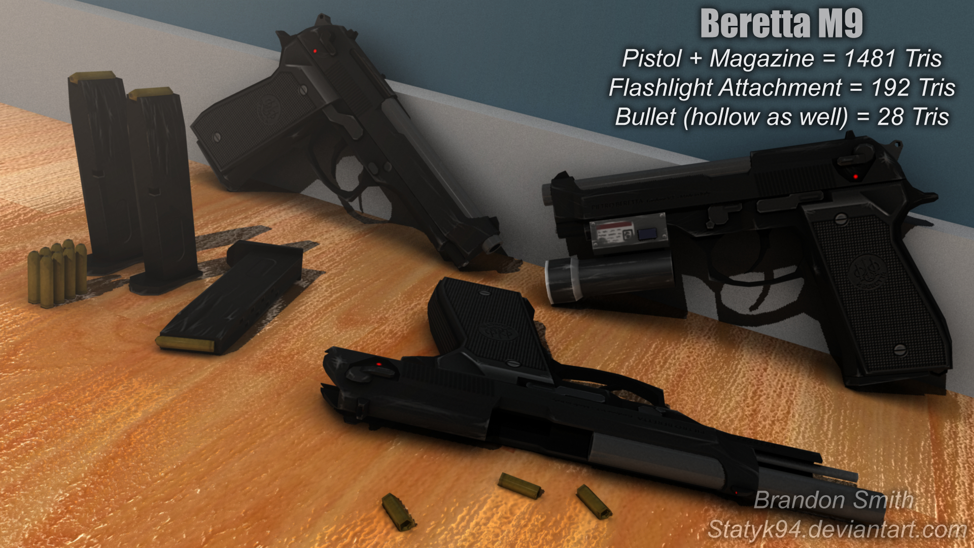 black beretta m9 pistol obj