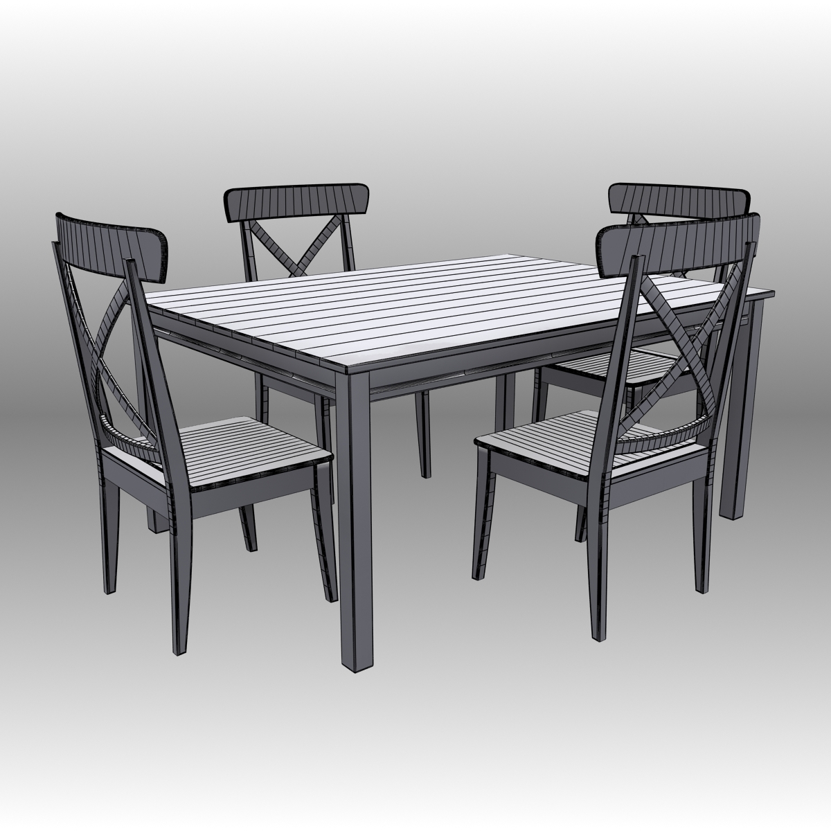 classic kitchen table chairs 3d model