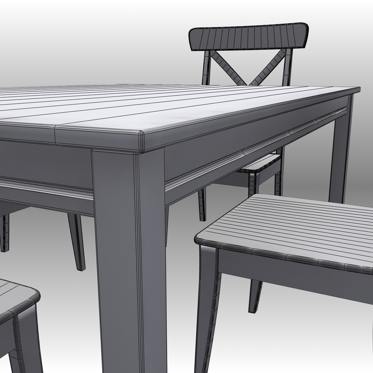 classic kitchen table chairs 3d model