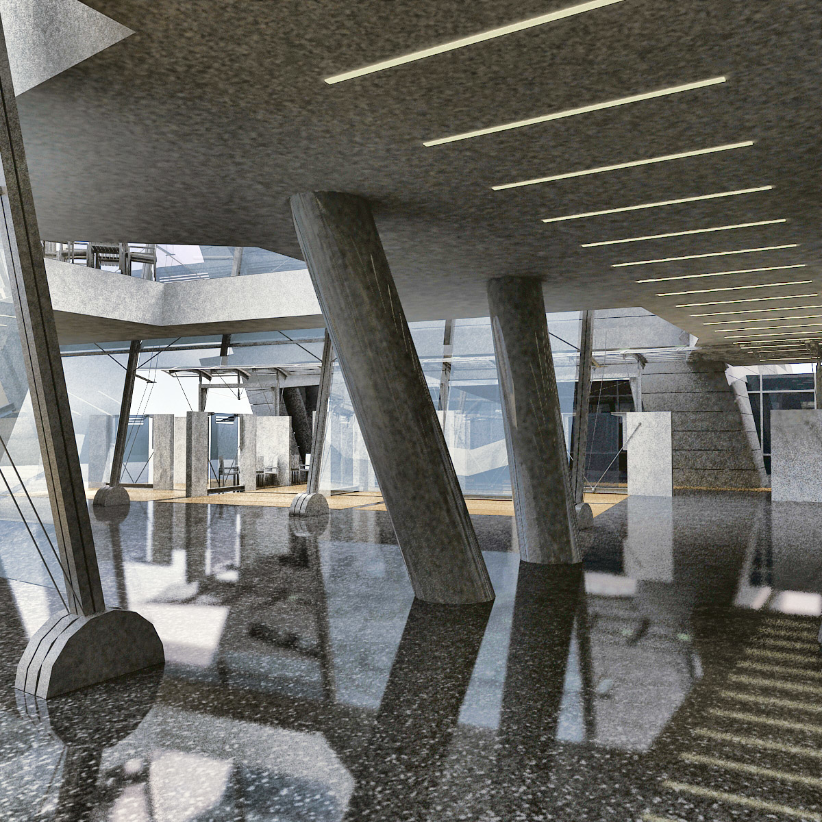 3d max futuristic interior hall lobby