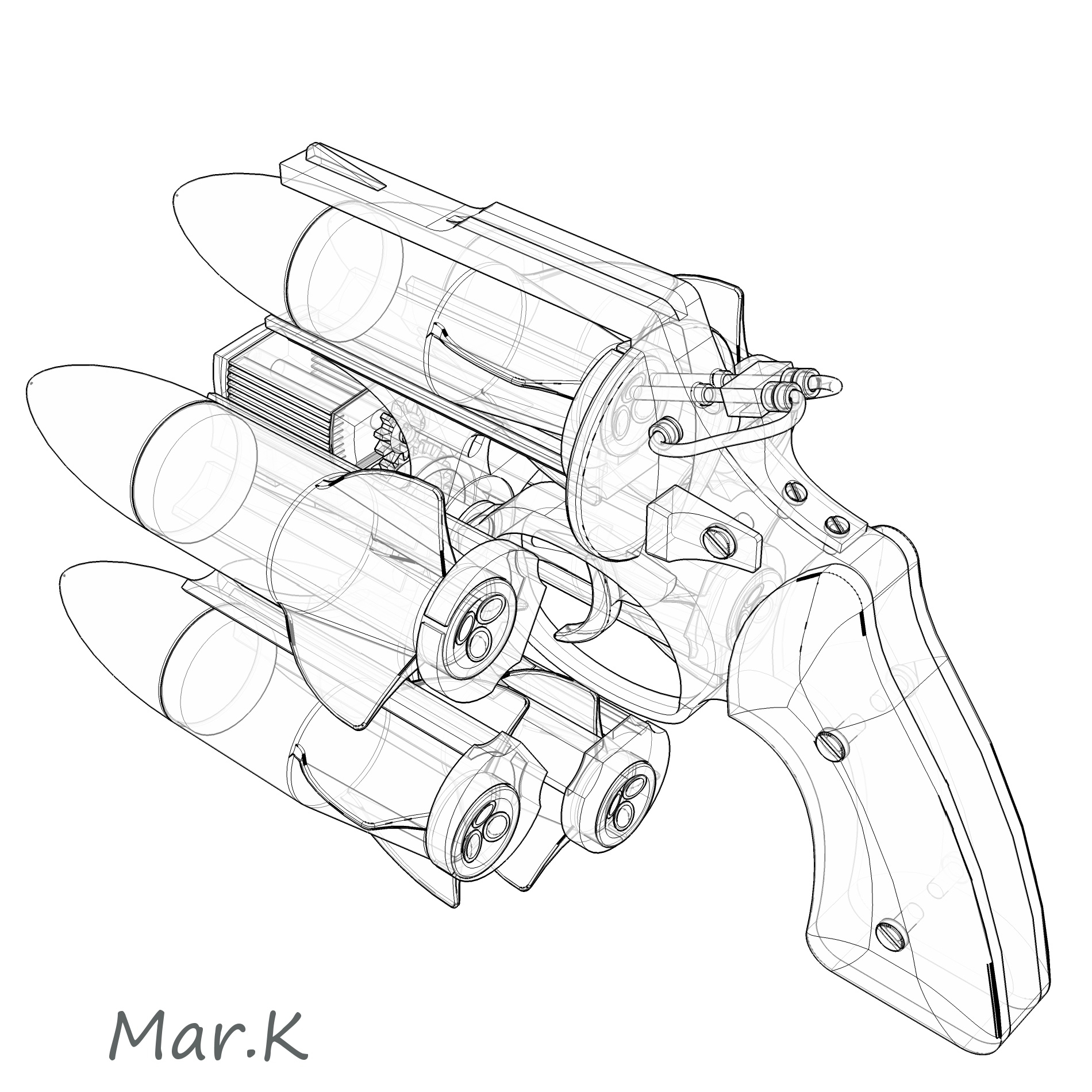 sci-fi rocket revolver 3d obj
