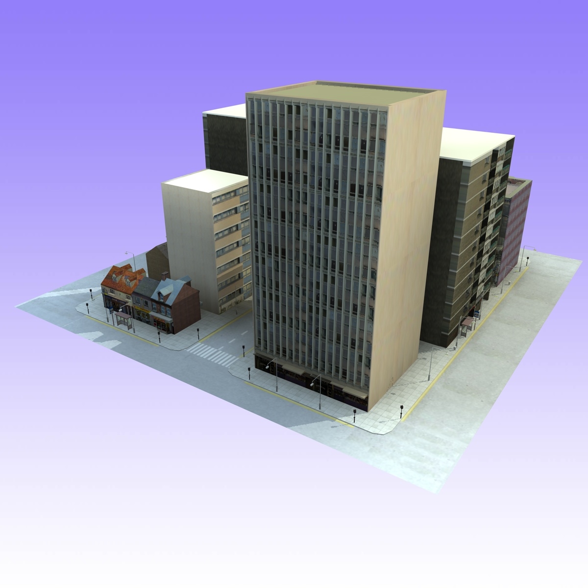 modelo 3d Bloque de ciudad Low Poly Unidad 2 - TurboSquid 699707