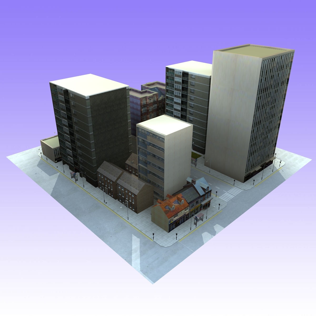 modelo 3d Bloque de ciudad Low Poly Unidad 2 - TurboSquid 699707
