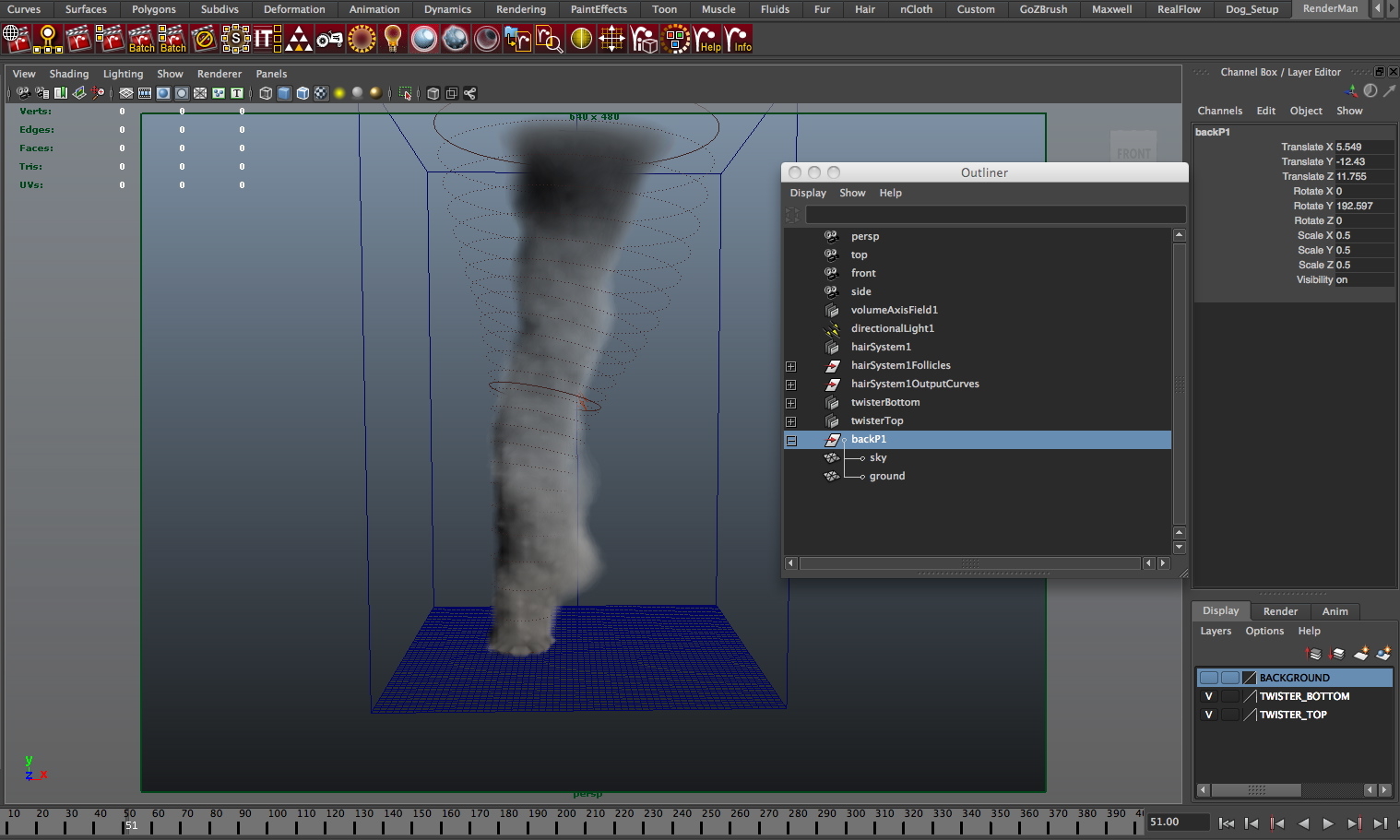 3d simulated animation tornado model