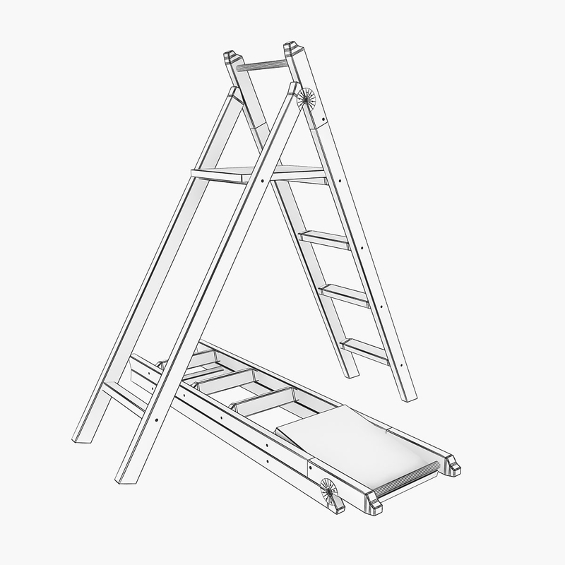 wooden folding ladder 3d max