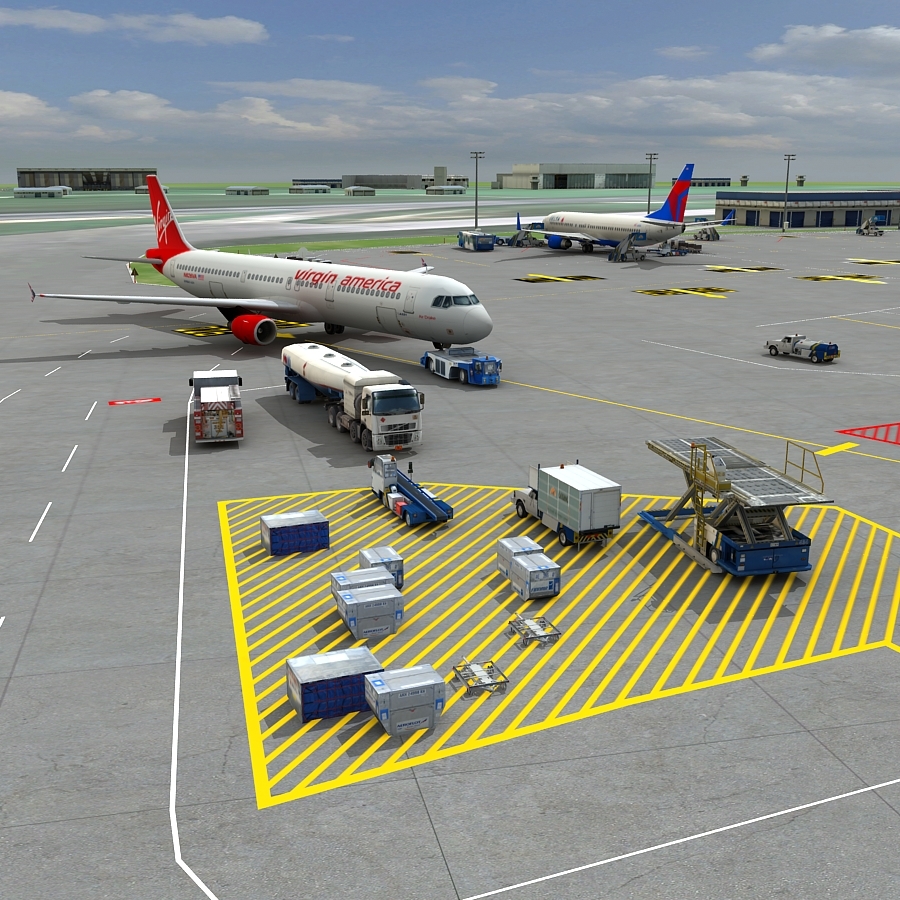 3d international airport vehicles planes model