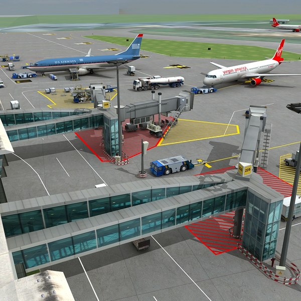 3d international airport vehicles planes model
