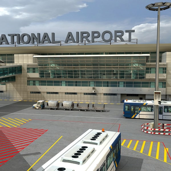 3d international airport vehicles planes model