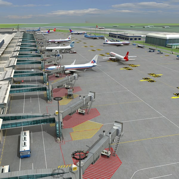 3d international airport vehicles planes model