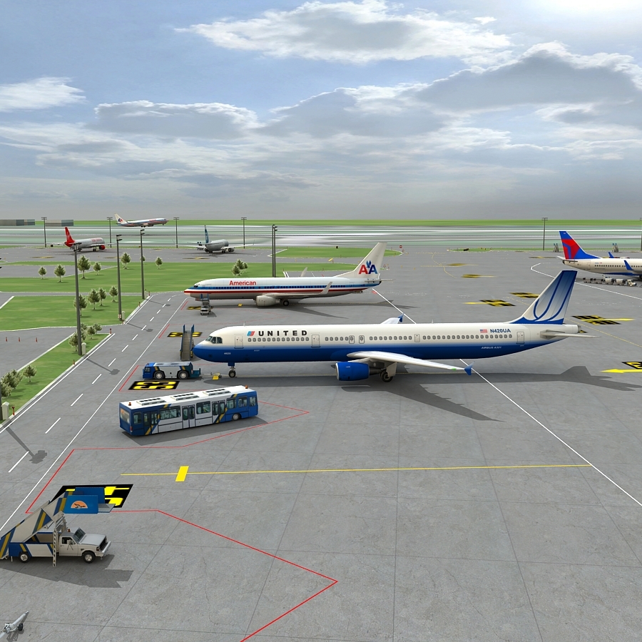 3d international airport vehicles planes model