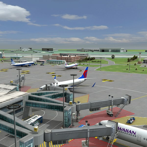 3d international airport vehicles planes model