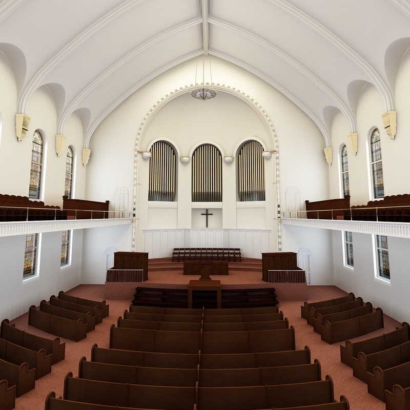 3d baptist church interior exterior model
