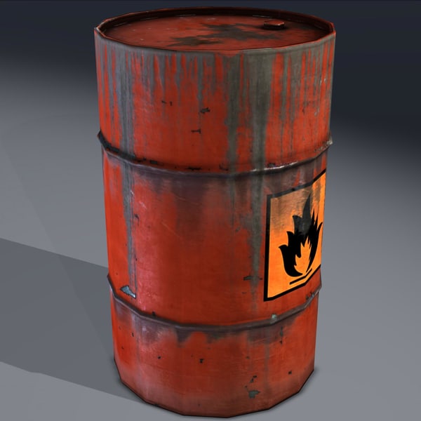 modelo 3d Barril, explosivo, inflamable, aceite, viejo. Juego listo ...
