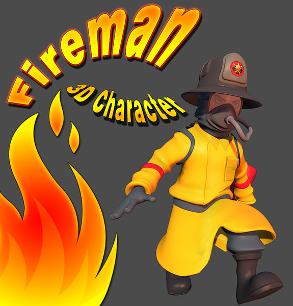 3d obj fireman character
