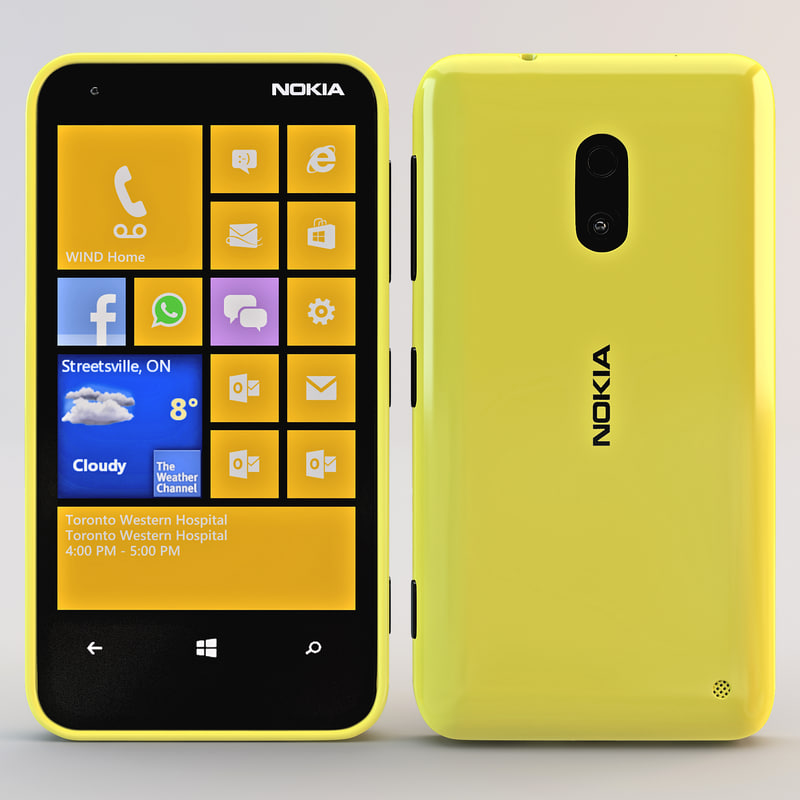 yellow nokia lumia 620 3d model