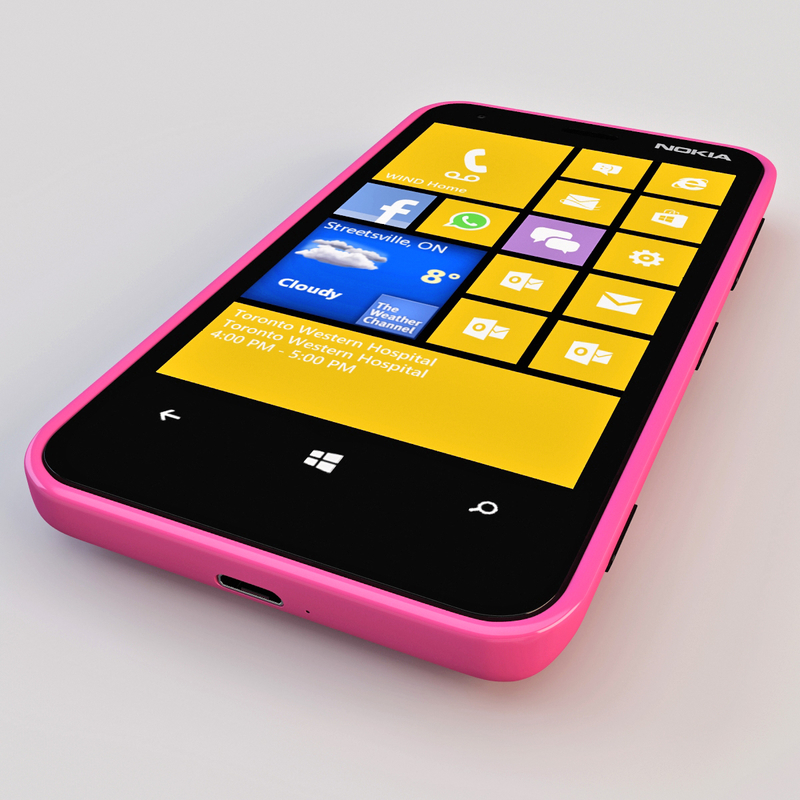 nokia lumia 620 pink 3d model